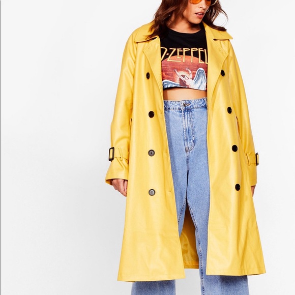 Nasty Gal | Jackets & Coats | Yellow Faux Leather Trench Coat | Poshmark